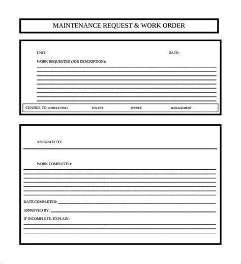 Maintenance Work Order Template Excel