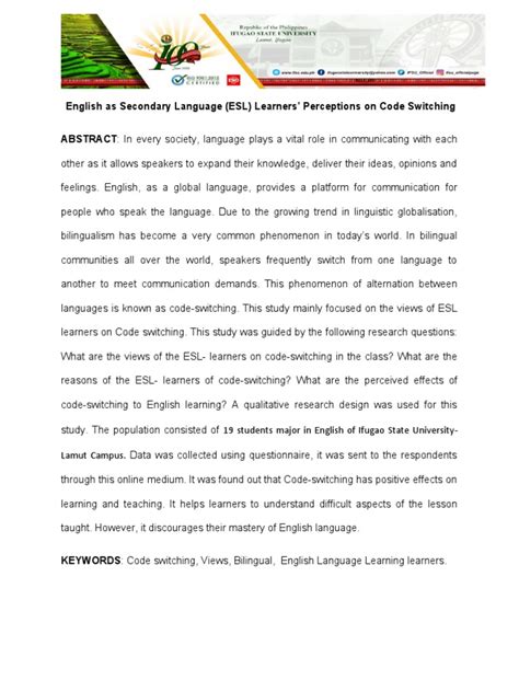 Code Switching Research My Final Pdf English As A Second Or