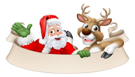 Santa Claus Father Christmas Reindeer Scroll Sign Stock Illustration