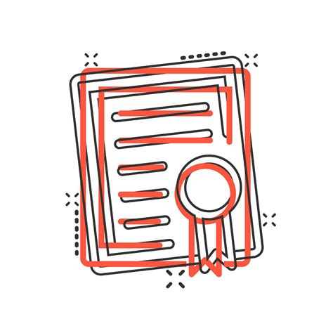 Certificate Icon In Comic Style License Badge Vector Cartoon