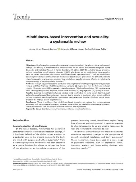 Mindfulness Based Intervention And Sexuality Pdf Mental Disorder