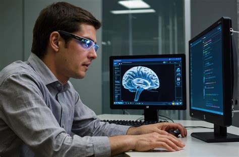 Premium Photo Man With BrainComputer Interface Conducting Research