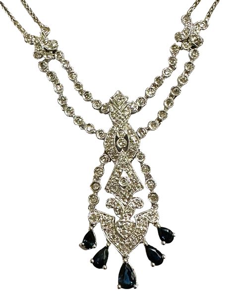 14k White Gold Diamond And Sapphire Drop Necklace 17 With Appraisal