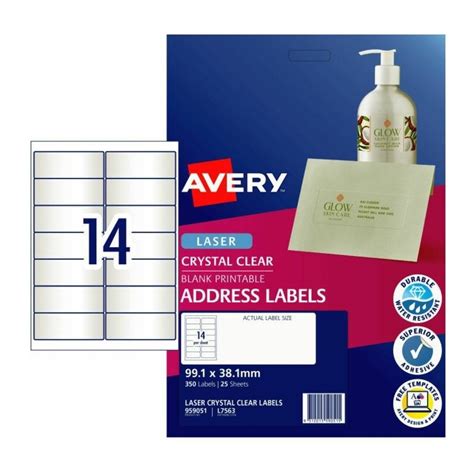 Avery Laser Label Clear L7563 14up Pk25 Big W
