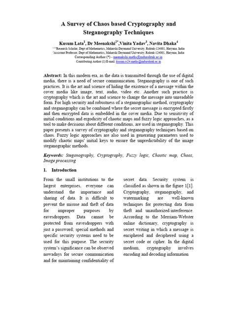 a survey of chaos based cryptography and steganography techniques