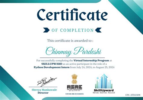 Chinmay Pardeshi On Linkedin Certificate For Completing The Internship