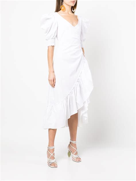 Cinq À Sept Kacy Puff Sleeve Ruffle Midi Dress In White Modesens