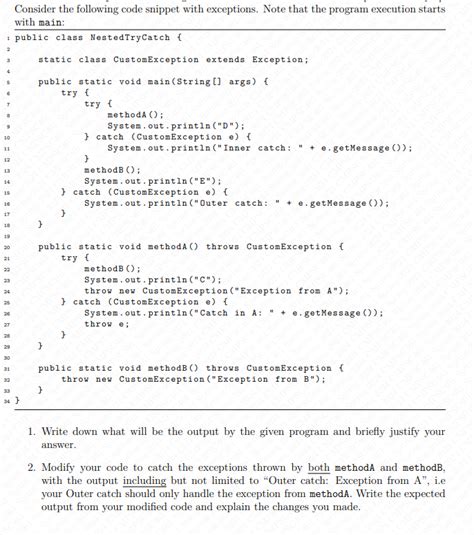 Solved Consider The Following Code Snippet With Exceptions Chegg
