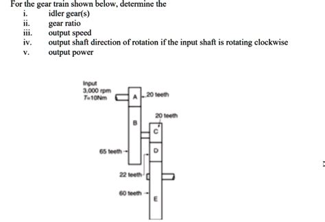 Solved For The Gear Train Shown Below Determine The I Idler Gear S Ii Gear Ratio Iii