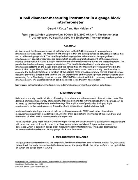 Pdf Ball Diameter Measuring Instrument In A Gauge Block Interferometer Pdf Ball Diameter Measuring Instrument In A Gauge Block Interferometer