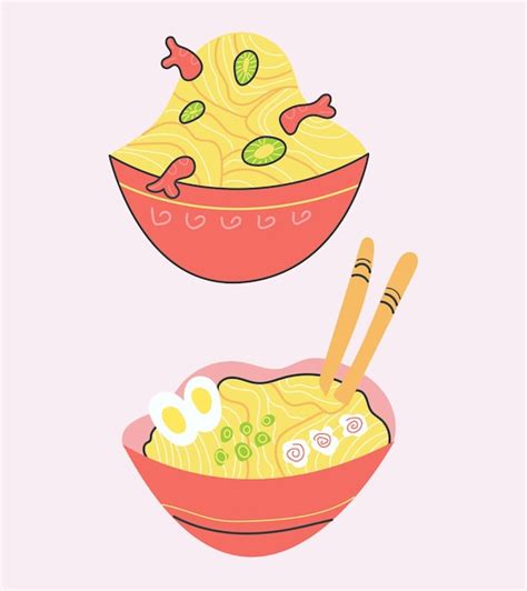 대나무 막대기로 세라믹 냄비에 아시아 웍 우동 국수 프리미엄 벡터