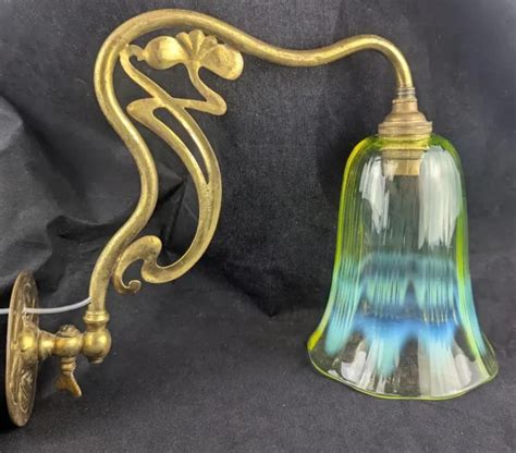 Art Nouveau Brass Wall Light Hinged Sconce With Vaseline Glass Shade Oaky Doke Vintage Home