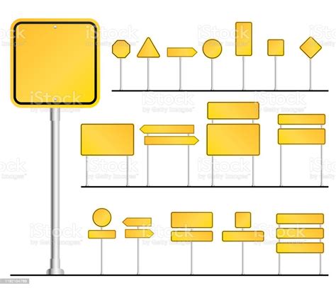 Vector Yellow Road Signs Set Stock Illustration Download Image Now