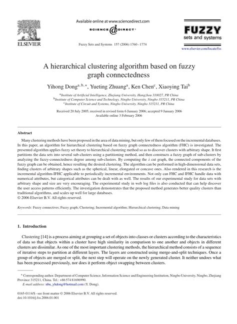 Pdf A Hierarchical Clustering Algorithm Based On Fuzzy Graph