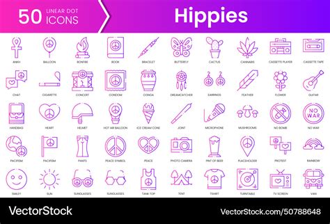 Set of hippies icons gradient style icon bundle Vector Image