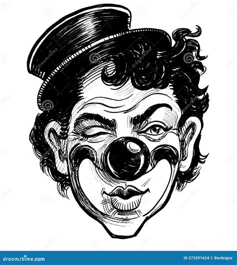 Cara De Payaso Dibujo En Blanco Y Negro De Tinta Stock De Ilustración