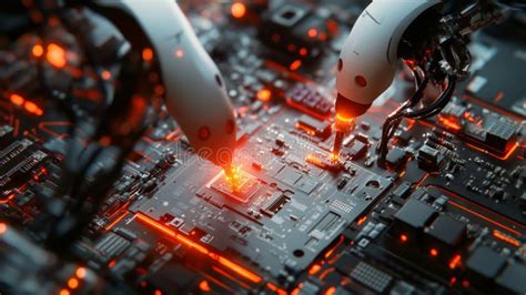Robotic Arms Assembling A Circuit Board Stock Illustration Illustration Of Digital Automation