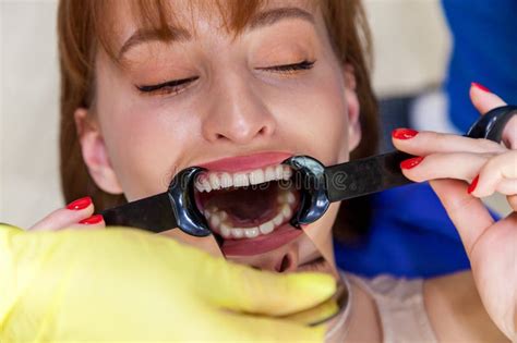 Pretty Girl Smiling At The Dentist Stock Image Image Of Specialist