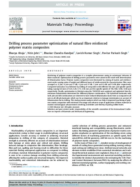 Pdf Drilling Process Parameter Optimization Of Natural Fibre