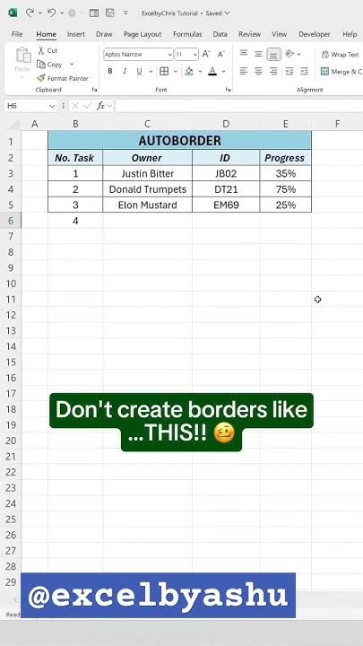 how to create borders automatically in excel excel exceltips accounting exceltricks