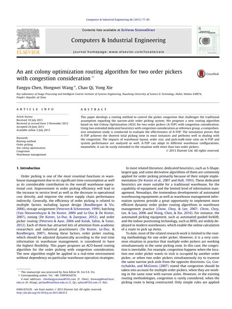 Pdf An Ant Colony Optimization Routing Algorithm For Two Order