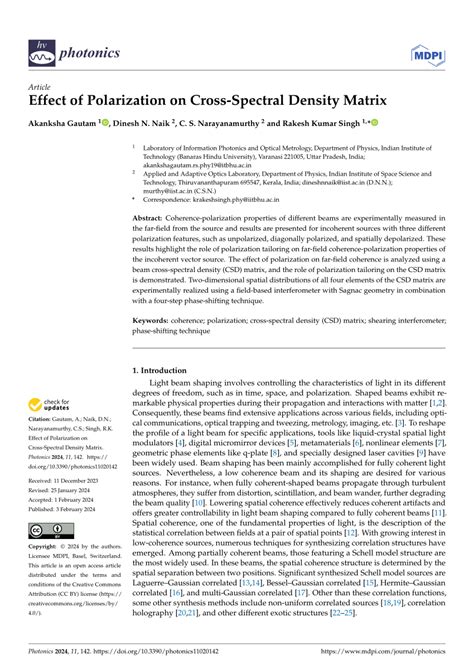 Pdf Effect Of Polarization On Cross Spectral Density Matrix