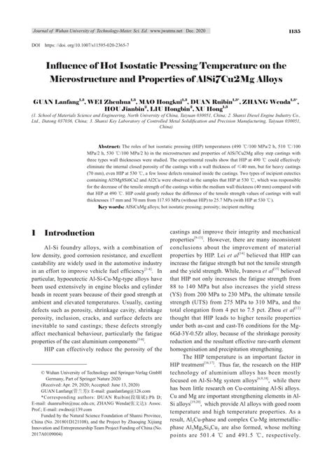 Pdf Influence Of Hot Isostatic Pressing Temperature On The Microstructure And Properties Of