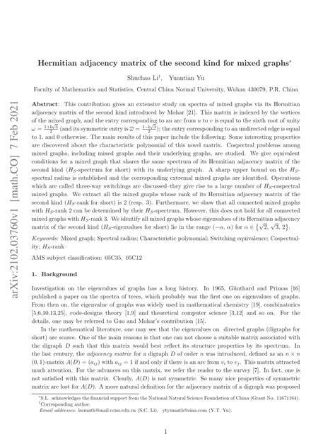 Pdf Hermitian Adjacency Matrix Of The Second Kind For Mixed Graphs