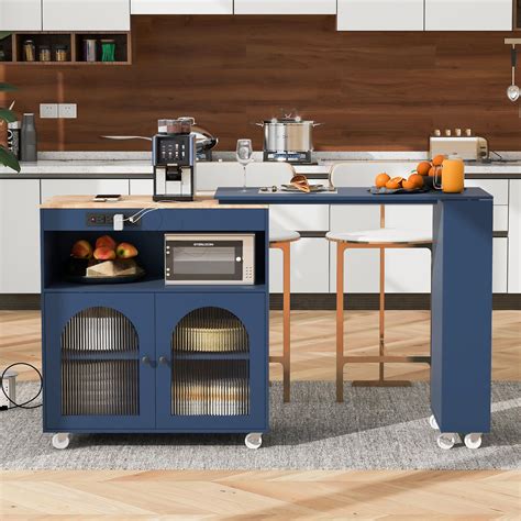 Yiortwo Kitchen Island Cart With Extended Table Rolling