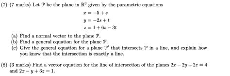 solved 7 7 marks let p be the plane in r3 given by the