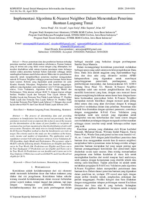 pdf implementasi algoritma k nearest neighbor dalam menentukan