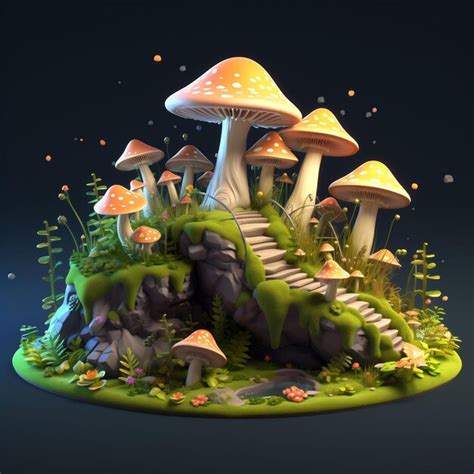 Premium Ai Image A Model Of A Mushroom With A Green Grass And Mushrooms On It
