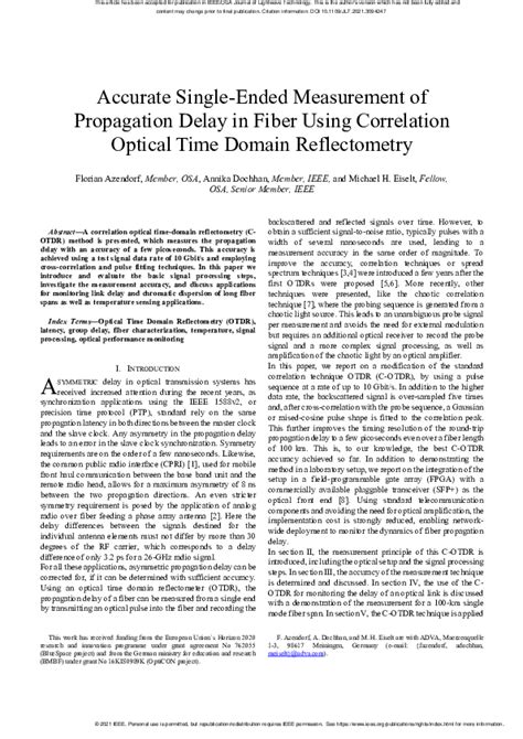 Pdf Accurate Single Ended Measurement Of Propagation Delay In Fiber