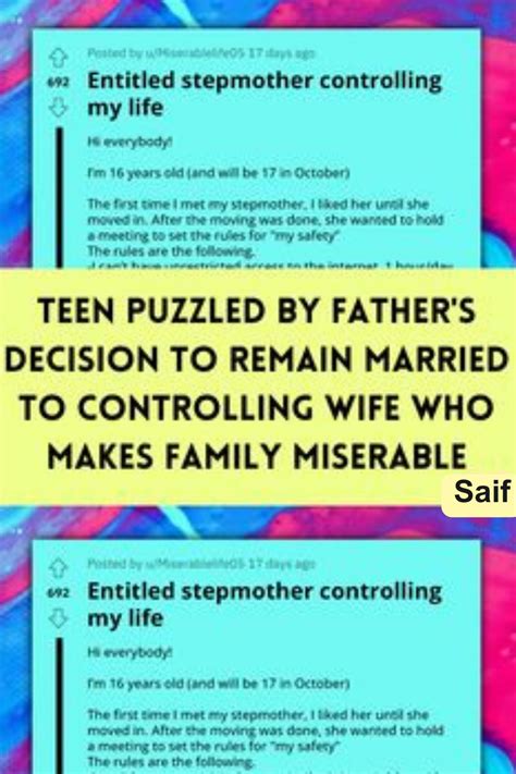 Teen Puzzled By Father S Decision To Remain Married To Controlling Wife