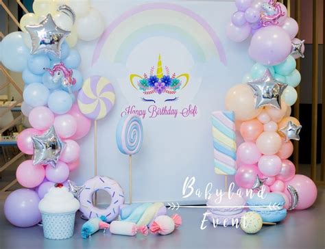Оформление детского Дня рождения День рождения в стиле единорожки Фотозона на праздник Кенди