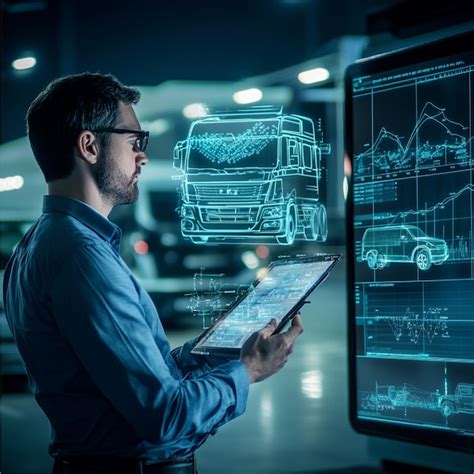a fleet manager analyzing vehicle performance and data premium ai generated image