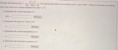 Solved For Each Of The Following Rational Functions Chegg