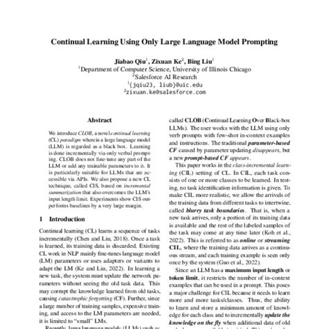 continual learning using only large language model prompting acl anthology