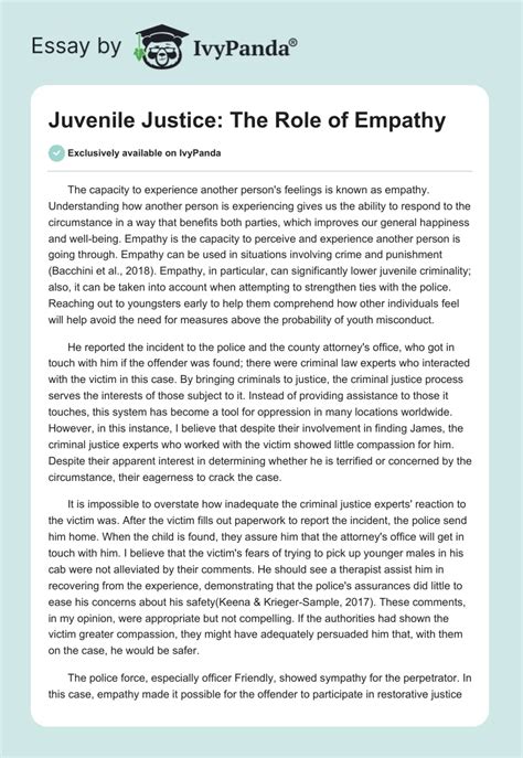 Juvenile Justice The Role Of Empathy 590 Words Essay Example