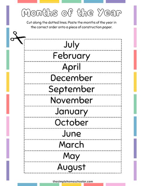 Free Printable Months Of The Year Worksheet Packet The Simple