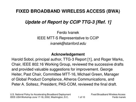 Ppt Fixed Broadband Wireless Access Bwa Update Of Report By Ccip Ttg 3 Ref 1 Powerpoint