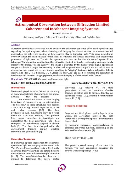 Pdf Astronomical Observation Between Diffraction Limited Coherent And