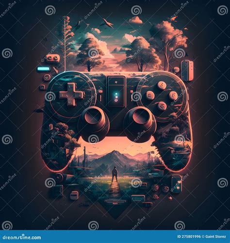 A Digital Art Print Of A Controller With A Game Controller On It Stock Illustration