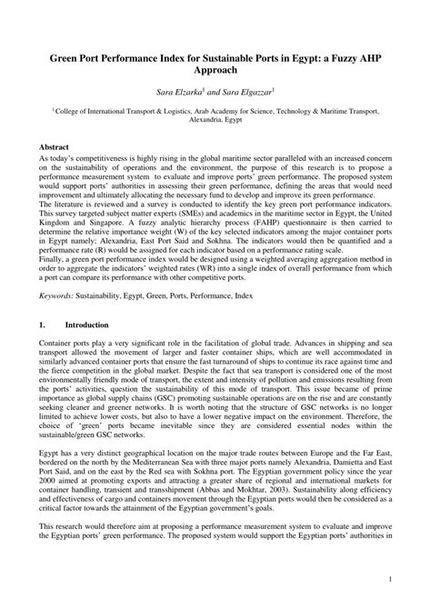 PDF Green Port Performance Index For Sustainable Ports In Egypt A Fuzzy AHP Approach