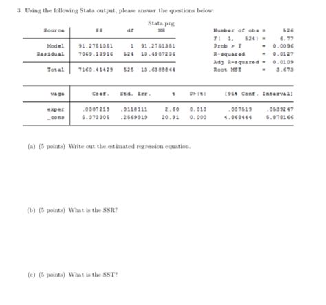 Solved Using The Following Stata Output Please Answer Chegg Com