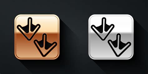 검은 색 배경에 고립 된 골드 와 실버 거위 발 발자국 아이콘 긴 그림자 스타일 벡터 갈고리 발톱에 대한 스톡 벡터 아트 및 기타 이미지 갈고리 발톱 거리 거위 새