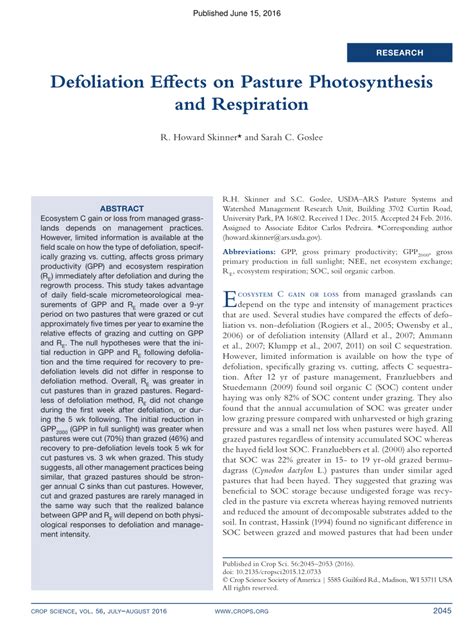 Pdf Defoliation Effects On Pasture Photosynthesis And Respiration