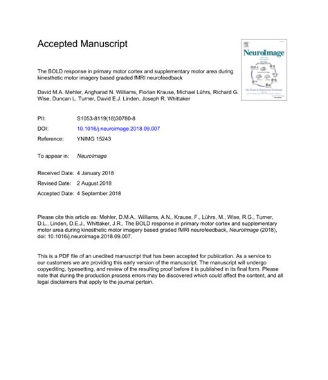 Pdf The Bold Response In Primary Motor Cortex And Supplementary Motor Area During Kinesthetic