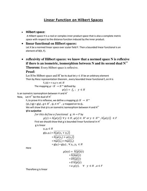 solution linear functional on hilbert spaces and reflexivity of