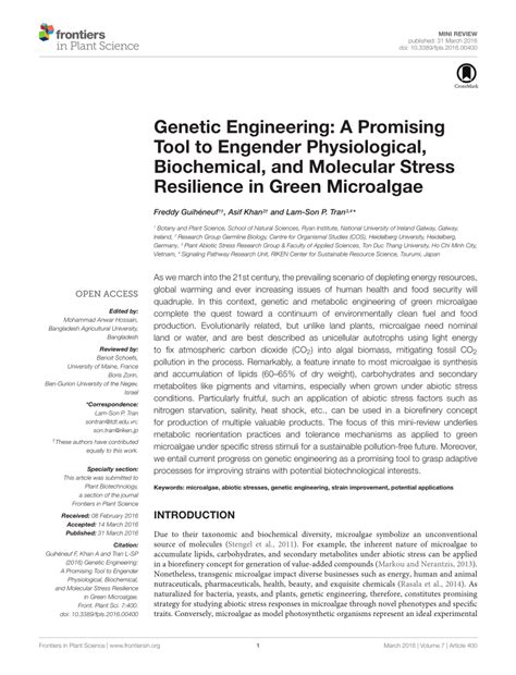 PDF Genetic Engineering A Promising Tool To Engender Physiological Biochemical And